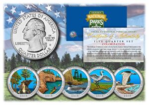 2018 america the beautiful colorized quarters u.s. parks 5-coin set w/capsules