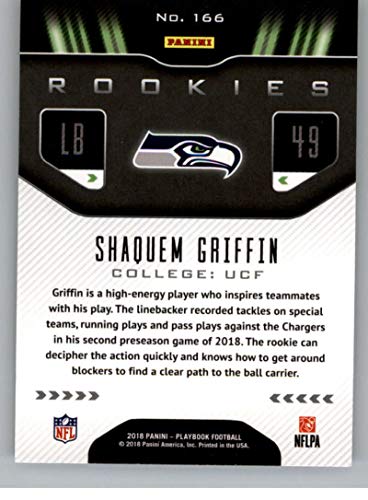 2018 Playbook Football #166 Shaquem Griffin RC Rookie Card Seattle Seahawks Rookie Official NFL Card Produced by Panini