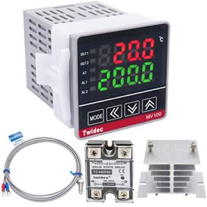 twidec/mv100-b10 digital display pid temperature controllers thermostat regulator ac 85v - 265v my-104+ k sensor thermocouple + heat sink and solid state relay ssr 40 da