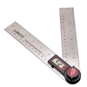 calculated industries 7455 accumaster digital protractor angle finder ruler for crown, trim, woodworking | 7 inch stainless steel blade | hold and zero function | includes battery, protective case