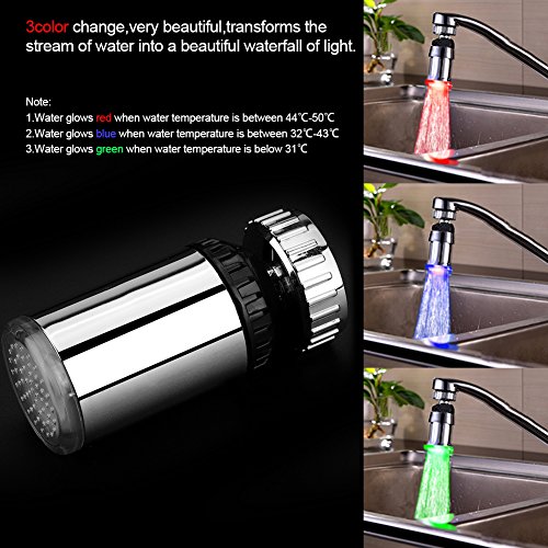 Delaman Faucet Tap 360° Rotating 3 Color Change LED Kitchen Sink Faucet Water Tap Tempeure Sensor