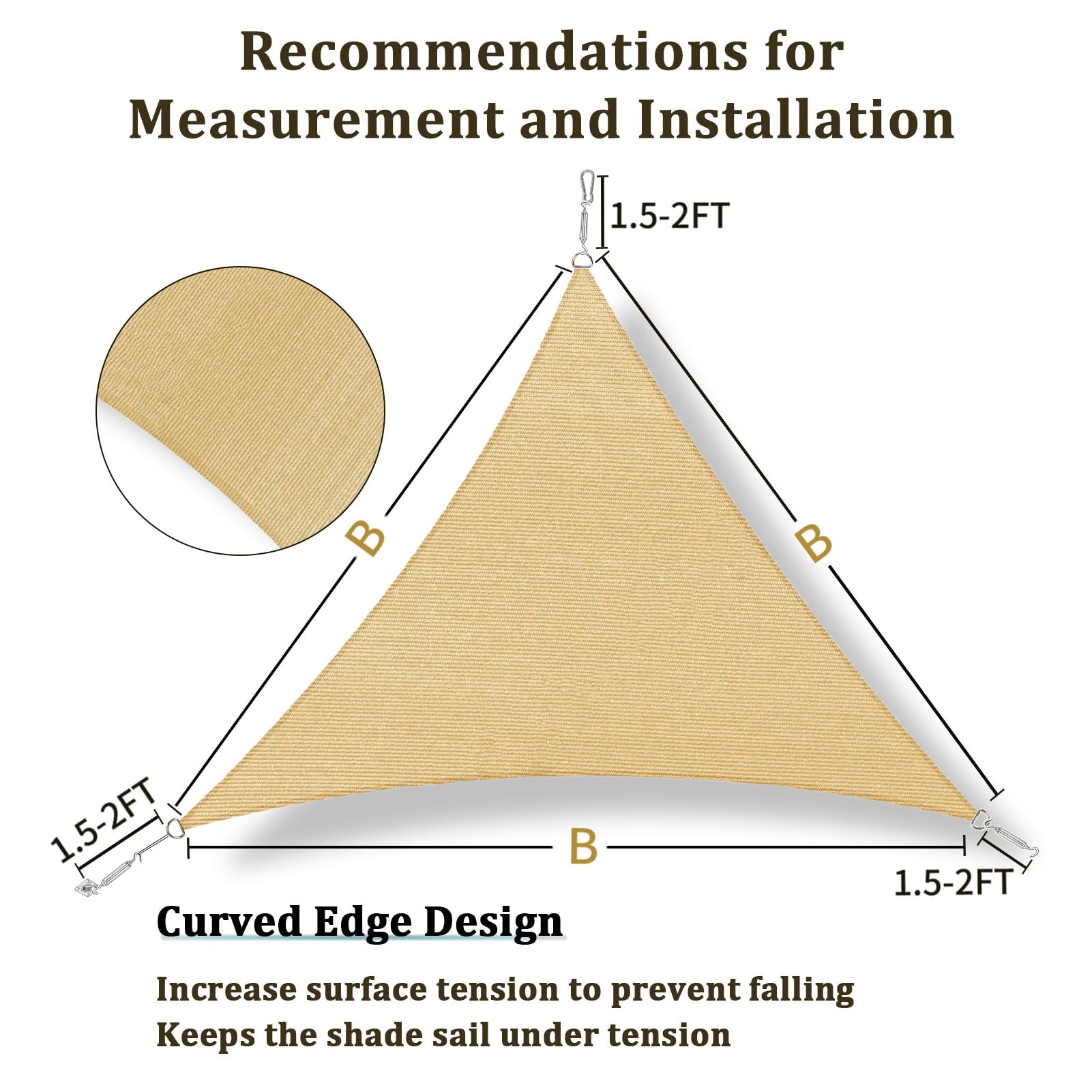 Shade&Beyond Sun Shade Sail Triangle 20'x20'x20' UV Block for Yard Patio Lawn Garden Deck Sand Color, (We Make Custom Size)