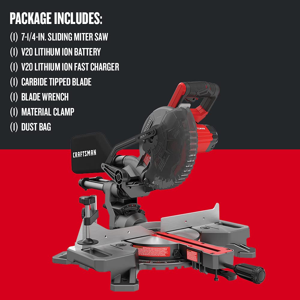 CRAFTSMAN V20 Miter Saw Kit, 7-1/4 inch, Cordless, Battery and Charger Included (CMCS714M1)