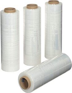 18" stretch film/wrap 1500 feet 7 layers 80 gauge industrial strength up to 300% stretch clear cling durable adhering packing moving packaging heavy duty shrink film, thick plastic packing wrap– clear 4 pack