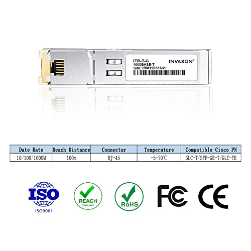 INVAXON 10Pack 10/100/1000BASE-T Copper SFP for GLC-T GLC-TE SFP-GE-T RJ45 Copper SFP Transceiver Module up to 150m