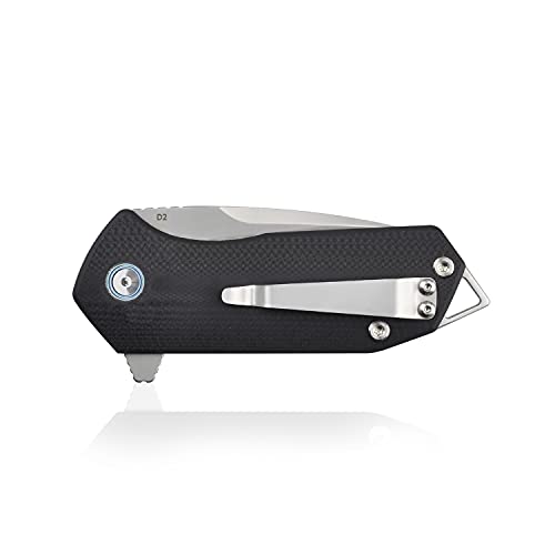 KUBEY Campe KU203 Folding Pocket Knife Compact Everyday Carry with 2.4" Tanto Balde and G10 Handle with Flipper Open for Camping Hunting and Outdoor (Black)