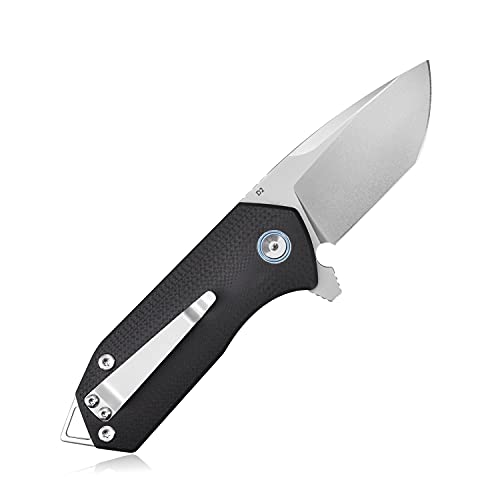 KUBEY Campe KU203 Folding Pocket Knife Compact Everyday Carry with 2.4" Tanto Balde and G10 Handle with Flipper Open for Camping Hunting and Outdoor (Black)