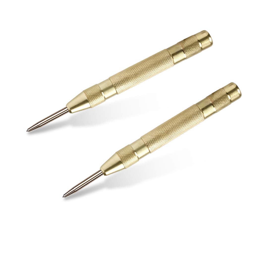 PAMISO 2 Pack Automatic Center Punch, Pamiso 5.1 Inch Spring Loaded Drill Punch Tool,Brass Window Spring Punch Tool, Fixed Point & Car Window Glasses Break