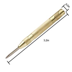 PAMISO 2 Pack Automatic Center Punch, Pamiso 5.1 Inch Spring Loaded Drill Punch Tool,Brass Window Spring Punch Tool, Fixed Point & Car Window Glasses Break