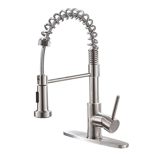 VCCUCINE Stainless Steel Kitchen Faucet, Farmhouse Kitchen Faucet with Pull Down Sprayer, Brushed Nickel Faucet for Kitchen Sink, Commercial Outdoor Single Handle Kitchen Sink Faucet