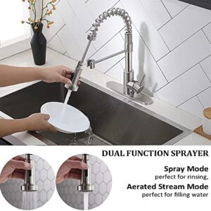 VCCUCINE Stainless Steel Kitchen Faucet, Farmhouse Kitchen Faucet with Pull Down Sprayer, Brushed Nickel Faucet for Kitchen Sink, Commercial Outdoor Single Handle Kitchen Sink Faucet