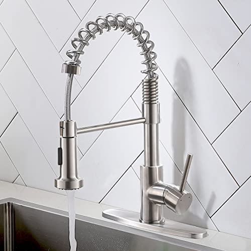 VCCUCINE Stainless Steel Kitchen Faucet, Farmhouse Kitchen Faucet with Pull Down Sprayer, Brushed Nickel Faucet for Kitchen Sink, Commercial Outdoor Single Handle Kitchen Sink Faucet