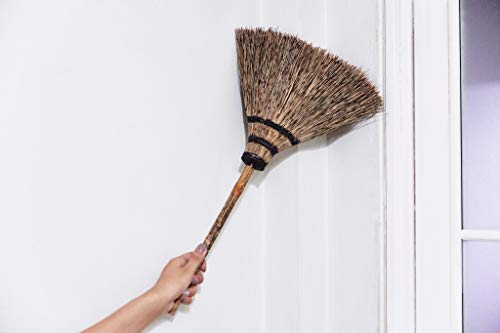 24" Short Elephant Eyelash Grass Natural Grass Broom Thai Broom Bamboo Stick Handle with Natural Holder in one Piece of Bamboo Housewarming Gift Cleaning Supplies Width of Sweeper Grass 7 - 8-inch