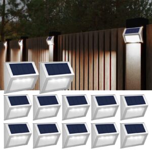 jsot solar outdoor lights, 12 pack solar fence lights, deck lights, solar powered waterproof outside lighting for garden backyard patio yard stair step wall railing post, cool light