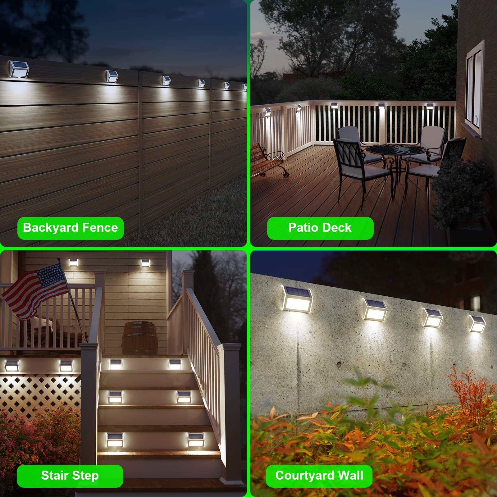 JSOT Solar Outdoor Lights, 12 Pack Solar Fence Lights, Deck Lights, Solar Powered Waterproof Outside Lighting for Garden Backyard Patio Yard Stair Step Wall Railing Post, Cool Light