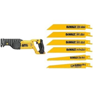 dewalt dcs380b 20-volt max li-ion reciprocating saw (tool only) with dw4856 metal/woodcutting reciprocating saw blade set, 6-piece