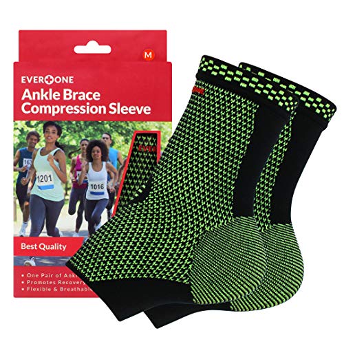 EverOne Ankle Brace Compression Support Sleeve For Injury Prevention, Healing and Recovery, Unisex, Medium (1 Pair)