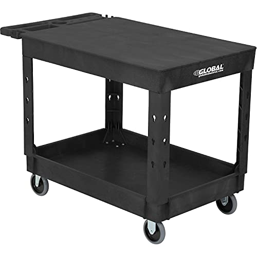 Global Industrial Industrial Service & Utility Cart, Plastic 2 Flat Black Shelf, 44” x 25-1/2”, 5" Rubber Casters