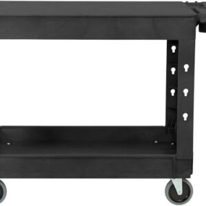 Global Industrial Industrial Service & Utility Cart, Plastic 2 Flat Black Shelf, 44” x 25-1/2”, 5" Rubber Casters