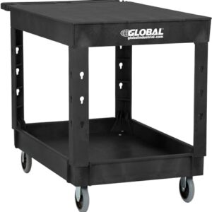 Global Industrial Industrial Service & Utility Cart, Plastic 2 Flat Black Shelf, 44” x 25-1/2”, 5" Rubber Casters