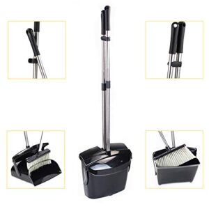 Broom and Dustpan Set Commercial Long Handle Sweep Set and Lobby Broom Upright Grips Sweep Set with Broom for Home Kitchen Room Office and Lobby Floor Dust Pan & Broom Combo Black