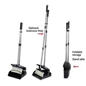 Broom and Dustpan Set Commercial Long Handle Sweep Set and Lobby Broom Upright Grips Sweep Set with Broom for Home Kitchen Room Office and Lobby Floor Dust Pan & Broom Combo Black