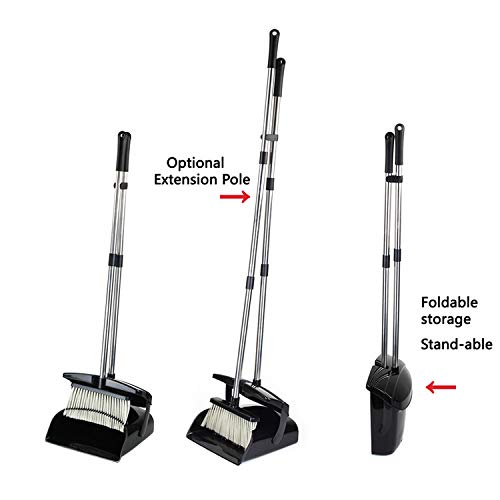 Broom and Dustpan Set Commercial Long Handle Sweep Set and Lobby Broom Upright Grips Sweep Set with Broom for Home Kitchen Room Office and Lobby Floor Dust Pan & Broom Combo Black