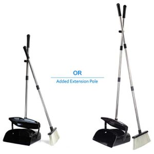 Broom and Dustpan Set Commercial Long Handle Sweep Set and Lobby Broom Upright Grips Sweep Set with Broom for Home Kitchen Room Office and Lobby Floor Dust Pan & Broom Combo Black