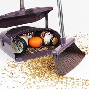 Broom and Dustpan Set Commercial Long Handle Sweep Set and Lobby Broom Upright Grips Sweep Set with Broom for Home Kitchen Room Office and Lobby Floor Dust Pan & Broom Combo Black