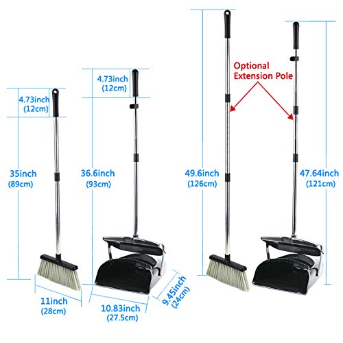 Broom and Dustpan Set Commercial Long Handle Sweep Set and Lobby Broom Upright Grips Sweep Set with Broom for Home Kitchen Room Office and Lobby Floor Dust Pan & Broom Combo Black