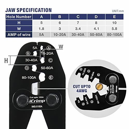 iCrimp Battery Cable Lug Crimping Tool for Open Barrel Lug,Lead-Free OEM Battery Terminals,B Type Crimper for AWG 13-3