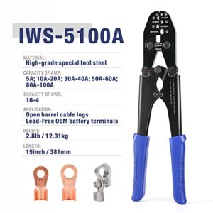 iCrimp Battery Cable Lug Crimping Tool for Open Barrel Lug,Lead-Free OEM Battery Terminals,B Type Crimper for AWG 13-3