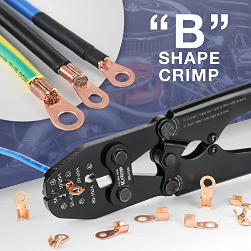 iCrimp Battery Cable Lug Crimping Tool for Open Barrel Lug,Lead-Free OEM Battery Terminals,B Type Crimper for AWG 13-3