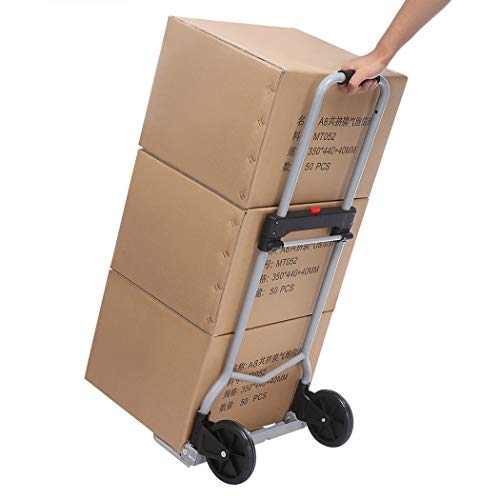 Folding Hand Truck Dolly, 100Kg/220 lbs Heavy Duty 2-Wheel Aluminum Cart Compact and Lightweight for Luggage, Moving and Office Use