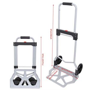 Folding Hand Truck Dolly, 100Kg/220 lbs Heavy Duty 2-Wheel Aluminum Cart Compact and Lightweight for Luggage, Moving and Office Use