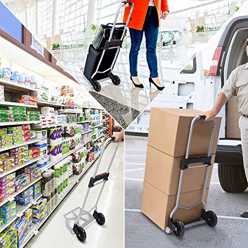 Folding Hand Truck Dolly, 100Kg/220 lbs Heavy Duty 2-Wheel Aluminum Cart Compact and Lightweight for Luggage, Moving and Office Use