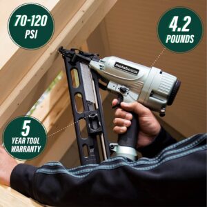 Metabo HPT Finish Nailer | 15 Gauge | Pneumatic | Finish Nails 1-1/4-Inch up to 2-1/2-Inch | Integrated Air Duster | Selective Actuation Switch | 5-Year Warranty | NT65MA4