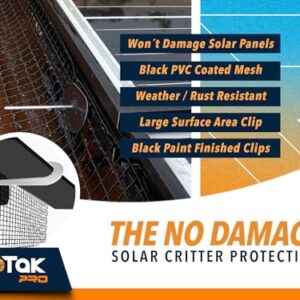 ROTAK Critter Guard PRO | 6in x 100ft Solar Panel Bird Prevention Roll Kit with 60 Fastener Clips | Heavy Duty Galvanized Black PVC Coated ½ inch Wire Roll Mesh (6" PRO + 60 Clips)