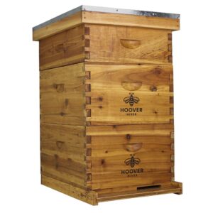 hoover hives 10 frame langstroth beehive dipped in 100% beeswax includes wooden frames & waxed foundations (2 deep boxes, 1 medium box)