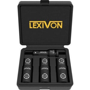 lexivon impact socket set, 6 total lug nut size | innovative flip socket design cover most commonly inch & metric used sizes | cr-mo steel = fully impact grade (lx-111)