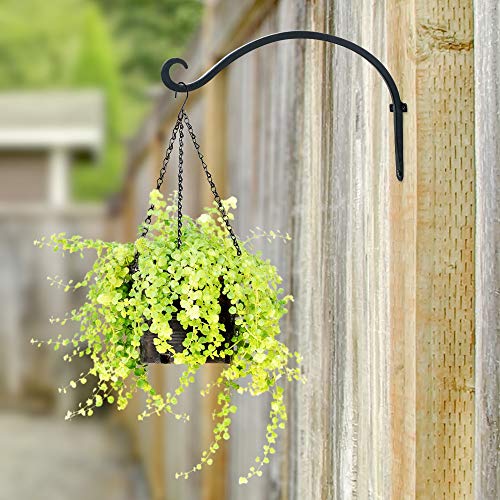 AJART Hanging Plant Hanger Outdoor: 12-Inch Bird Feeder Wall Hooks - Black Metal Plant Bracket Hook for Hanging Flower Baskets