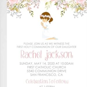 Pink Floral First Holy Communion Invitations For Girls