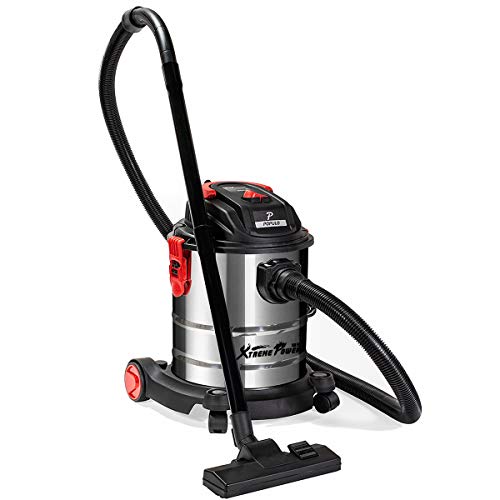 XtremepowerUS 5.5 Peak HP 5 Gallon Wet and Dry Vacuum Stainless Steel Bucket 3-Functions Vacuum Dry/Wet/Blow with Wheel