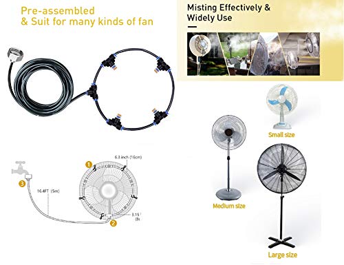 H&G lifestyles Outdoor Fan misting for patios Water Mister Cooling Patio Connects Any Outdoor Fan to Convert misting Fan Turns Heat Down by 20 Degrees（Fan not Included）