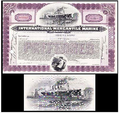 1918 SCARCE ORIGINAL TITANIC STOCK CERTIFICATE ENGRAVED IN 1902! HAND SIGNED! LAST OF THE LAVENDERS! Various Share Amounts EXTREMELY FINE