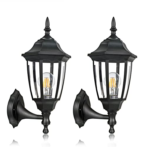 FUDESY Outdoor Wall Porch Lights, Exterior Waterproof Wall Sconce Light Fixture, Black Plastic Wall Lantern Wall Mount Lighting for Front Door, Garage, Patio, FDS341B2 (Bulb Included)