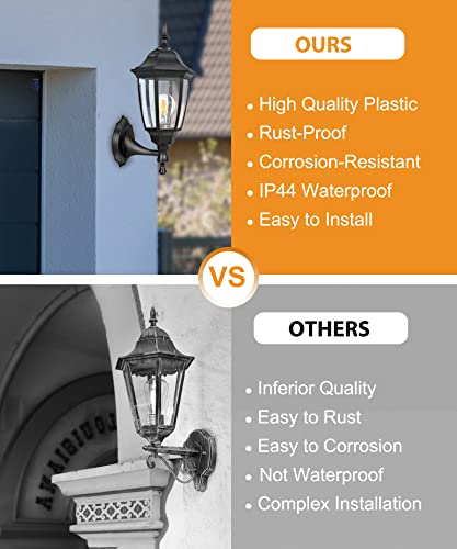 FUDESY Outdoor Wall Porch Lights, Exterior Waterproof Wall Sconce Light Fixture, Black Plastic Wall Lantern Wall Mount Lighting for Front Door, Garage, Patio, FDS341B2 (Bulb Included)