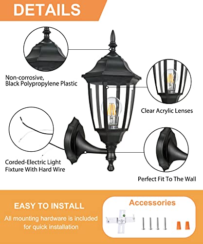 FUDESY Outdoor Wall Porch Lights, Exterior Waterproof Wall Sconce Light Fixture, Black Plastic Wall Lantern Wall Mount Lighting for Front Door, Garage, Patio, FDS341B2 (Bulb Included)