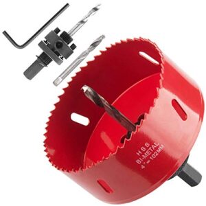 abuff 4 inch 100 mm hole saw with arbor, heavy duty 38mm depth bi-metal hss 4 inch hole saw blade with positive rake teeth for cutting soft metal, drywall, plastic, wood, fiberboard