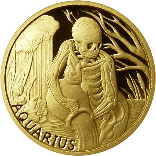 SkullCoins AQUARIUS 1/10 oz Gold Round 24k - 2015 Memento Mori Zodiac Series #1 - Low Mintage of Only 99 Pieces